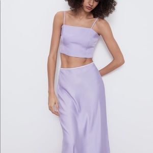 Zara | Skirts | Zara 2 Piece Lilac Satin Crop Top With Skirt Matching ...